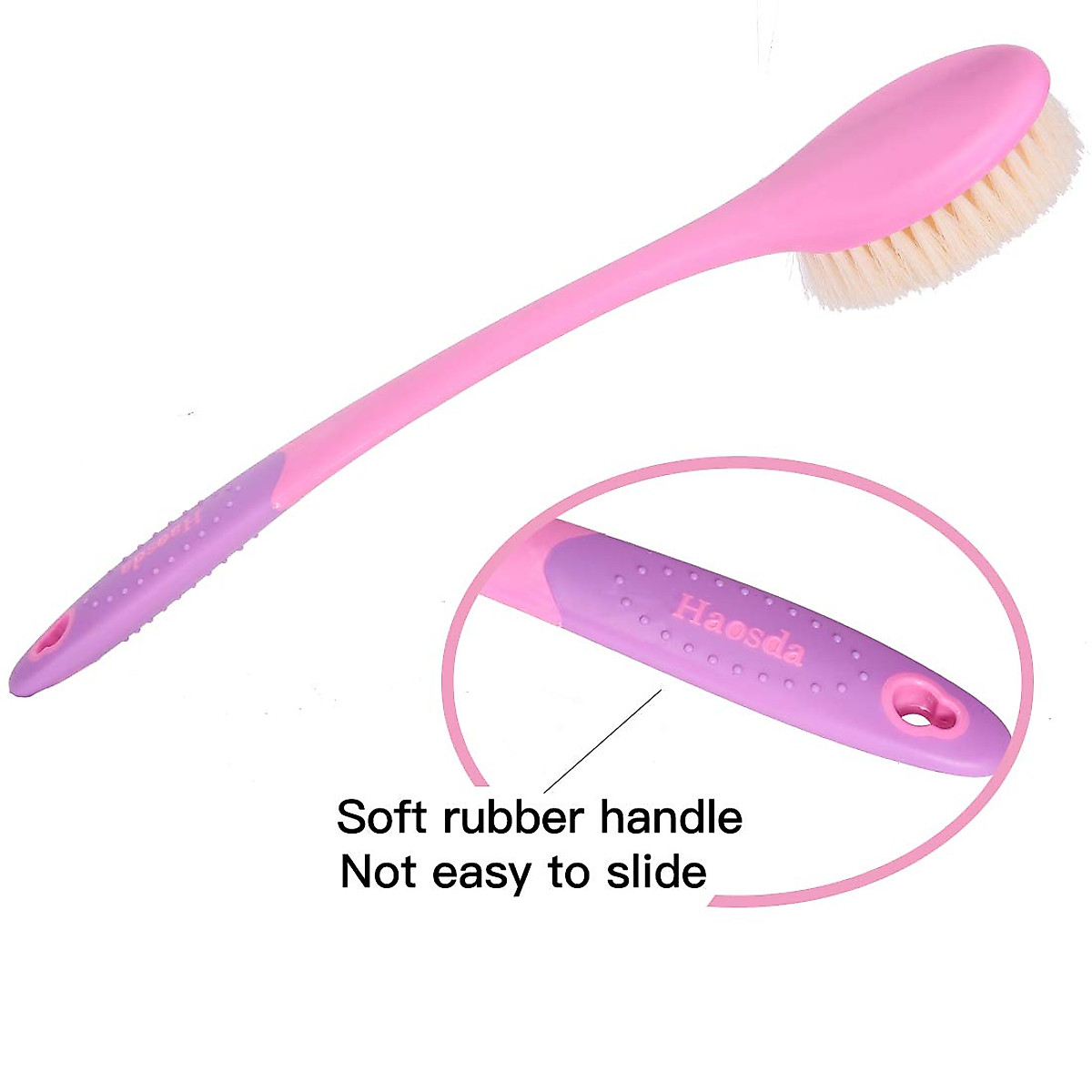Bath Body Brush with Long Handle Back Scrub Brushes Wet or Dry Brushing Body Shower brush for women (pink)