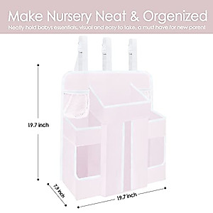 YENING Hanging Diaper Organizer for Changing Table Baby Nursery Diaper Holder Stacker for Crib Baby Essentials Storage Pink
