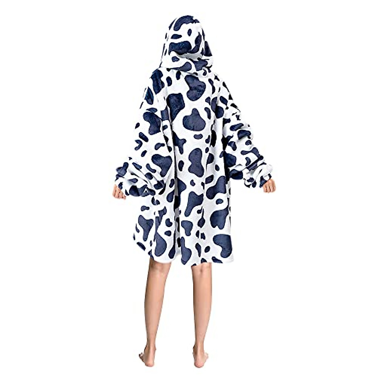 Wearable Blanket Hoodie for Adult Women Men,Oversized Sherpa Sweatshirt Wearable Blanket with Giant Pocket,Super Warm Soft Flannel Hooded Blanket,Cow Print