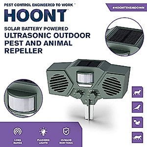Hoont Solar Powered Motion Activated Ultrasonic with Flashing Strobe Outdoor Animal and Pest Repeller for Birds