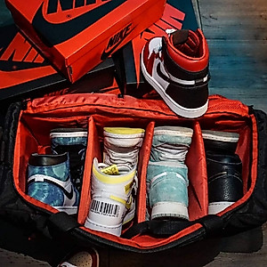 PREMIUM Sneaker Bag, Duffel Bag, Gym Training Bag, Travel Bag, Basketball Bag, Footbal Bag with 3 adjustable compartment dividers (Black/Red)