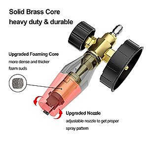 POHIR Foam Cannon for Pressure Washer, Wide Neck Snow Foam Lance with 1/4” Quick Connect, Wide Base Heavy Duty Car Wash Foam Blaster, Adjustable 1L Foam Sprayer Power Washer Accessories