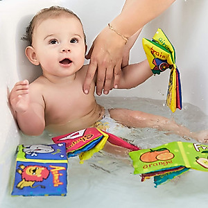 TOP BRIGHT Soft Cloth Books for Babies First Year, Baby Toys 6 to 12 Months Girls and Boys, Crinkly Cloth Book Bath Toys(Pack of 6)