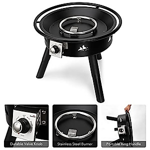Stanbroil Portable Propane Gas Fire Pit with 8.8 Lbs Lava Rocks, 22-Inch 50000 BTU Outdoor Smokeless Gas Firebowl, Auto Ignition, Height Adjustable - Black