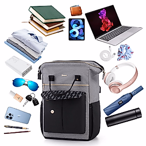 MOMUVO Laptop Backpack for Women Laptop Bag with USB Port, Student Bookbag Water Resistant Backpacks Teacher Doctor Nurse Work Backpack Stylish Travel Bags, Fits 17-Inch Laptop Grey Black