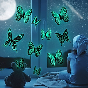 120 Pieces Butterfly Wall Decals Glow in The Dark 3D Butterfly Stickers for Ceiling Wall Decor Adhesive DIY Butterflies Wall Decoration for Kid Bedroom Nursery Living Room Home Garden