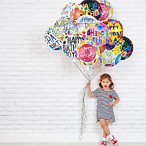30 Pcs Happy Birthday Floating Balloons helium Foil Balloons Aluminum Foil Globe Balloons 18 Inches Party for Birthday Party Decoration, 10 Patterns
