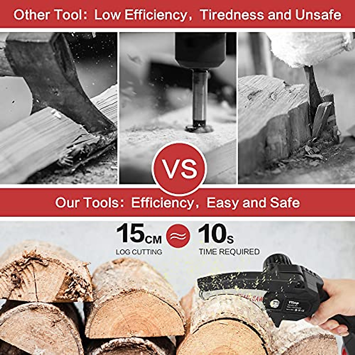 Mini Cordless Chainsaw, YYjop 4-Inch Electric Power Chain Saw Kit,One-Hand Handheld Portable ChainSaws,for Garden Pruning,Branch Wood Cutting, Tree Pruning