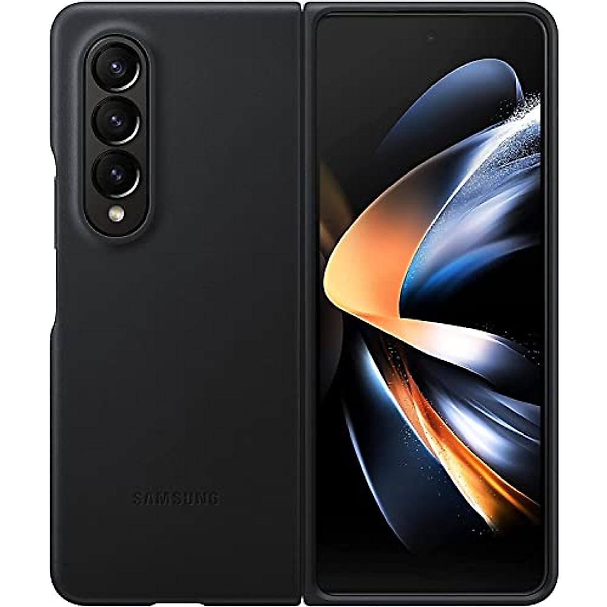 SAMSUNG Galaxy Z Fold 4 Case - Leather Cover, Protective, Premium, Elegant Phone Case with Front and Back Protection, Soft Surface - Bulk Packaging - (Black)