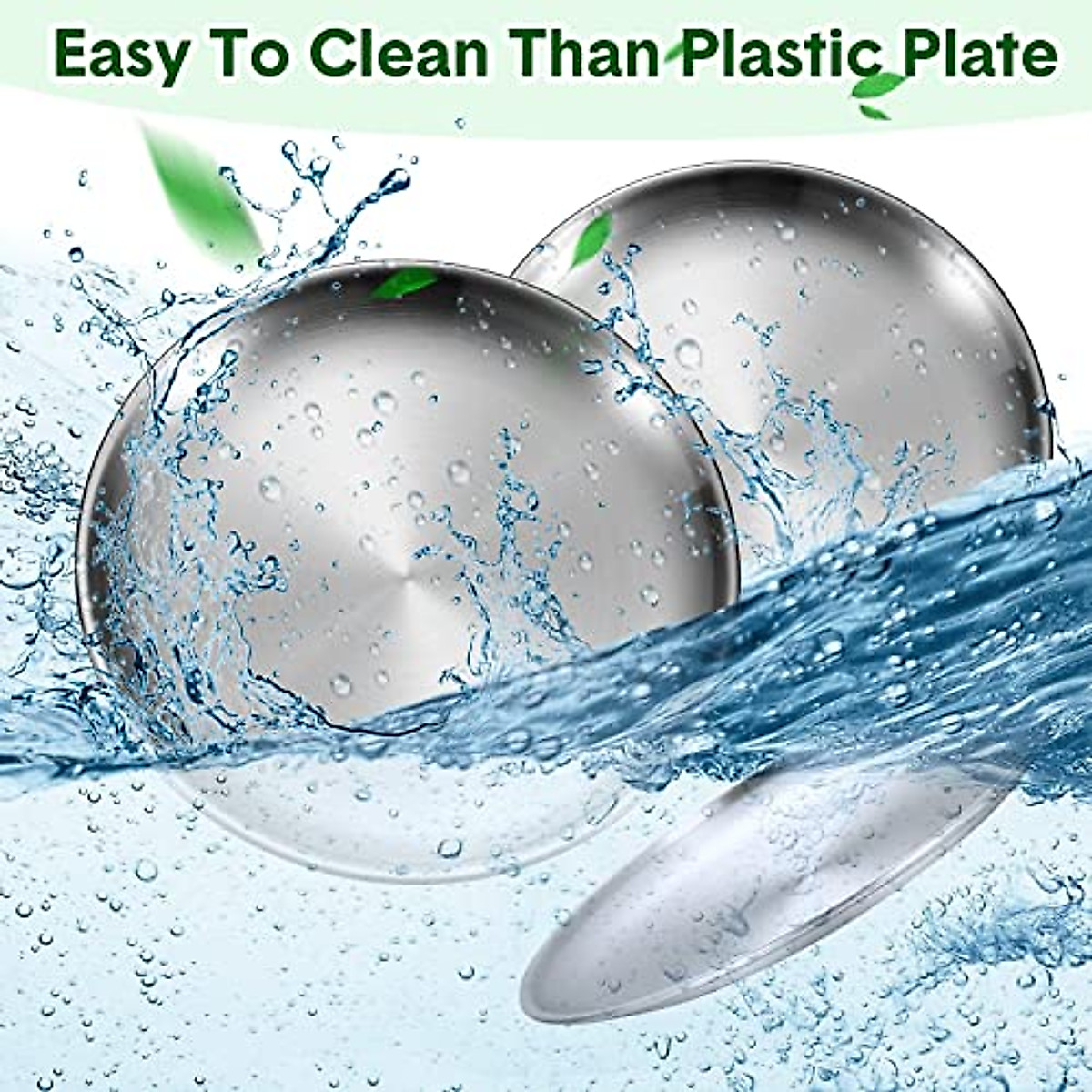 10 Pcs 18/8 Stainless Steel Plate 304 Stainless Steel Dishes 8 Inches Adult Plates Reusable Camping Plates Dishwasher Safe Feeding Serving Flat Plate Double Layers Round Dessert Plate (Silver)