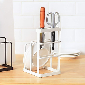 VANRA Metal Steel Cutting Board Holder Knife Block Kitchen Organizer Pantry Bakeware Rack Pan Pot Cover Lid Rack Stand (White)