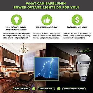 safelumin SA19-800G27 2PK Emergency Rechargeable Light Bulbs for Home Power Failure, Works as Normal LED Light Bulb & 3Hrs Battery Backup, 100-240V CE+CB 800lm 2700K Soft White E27 (2 Pack)