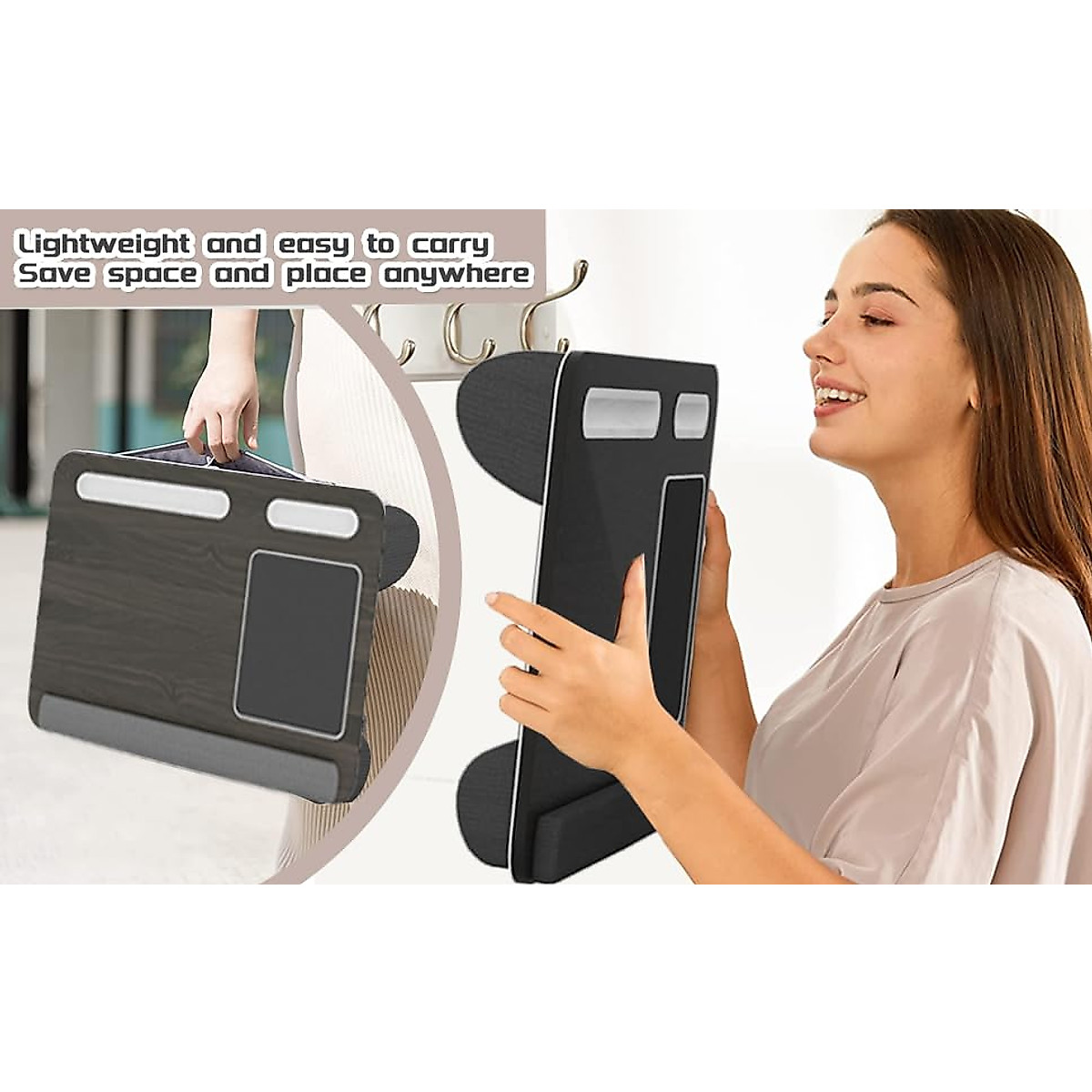 MCMACROS Laptop Lap Desk Home Office with Cushion, Mouse Pad, and Phone Holder for Couch Bed, Dorm Room Essentials as Computer Laptop Stand, Book Tablet- Fits Up to 17 Inch Laptops, Oak Grey