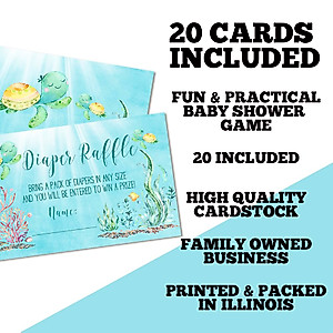 Amanda Creation Little Hatchling Cute Sea Turtle Sea Life Diaper Raffle Tickets for Baby Showers, 20 2" X 3” Double Sided Insert Cards for Games, Bring a Pack of Diapers to Win Favors & Prizes!
