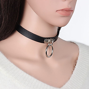 Shegirl Gothic Choker Necklace Black Geometric Leather Collar Necklace Fashion Punk Jewelry for Women (Ring)