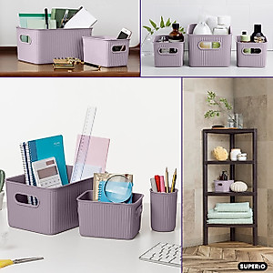 Superio Ribbed Collection - Decorative Plastic Open Home Storage Bins Organizer Baskets, Small Lilac Purple (1 Pack) Container Boxes for Organizing Closet Shelves Drawer Shelf 1.5 Liter