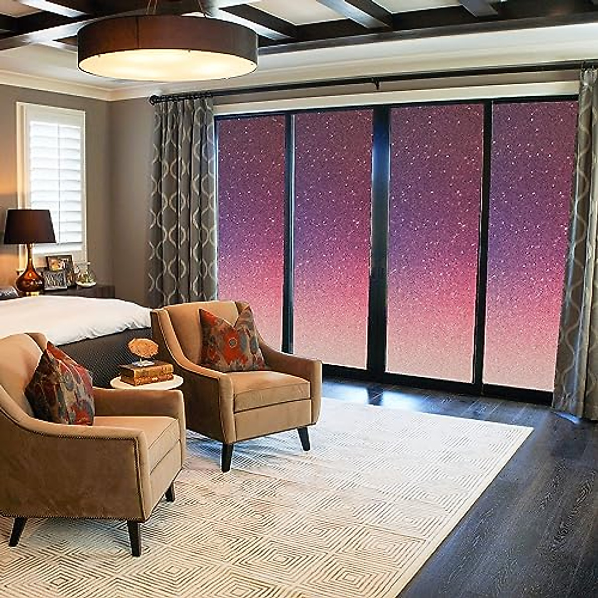 IOACIY Privacy Window Film Frosted Glass Sticker for Home Office Static Anti-UV Window Paper Decorative Window Covering for Bathroom (Universe Outer Space Starry Sky Red Blue-235, 17.7" x 23.6")