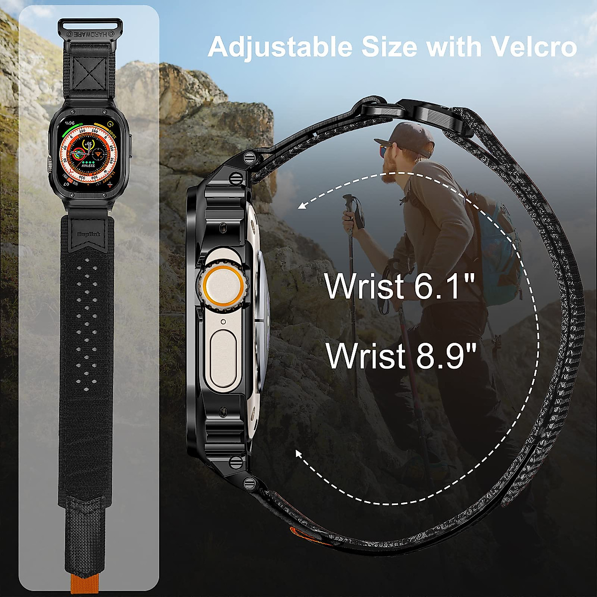 SUPLINK Stainless Steel Case and Nylon Bands Compatible with Apple Ultra 1/2 Watch Band 49mm for Men,Rugged Metal Cover Bumper Sport Strap for iWatch Series Ultra 2/Ultra 1 SE 9 8 7 6 5 4 3 2 1 Black