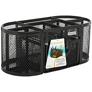 Rolodex® Mesh Oval Pencil Cup And Organizer, 3 7/8"H x 4 1/2"W x 9 5/16"D, Black