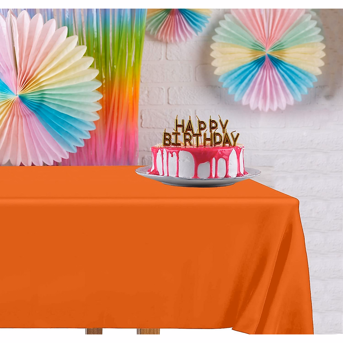 DecorRack 6 Pack Rectangular Tablecloths BPA-Free Plastic, 54 x 108 inch, Dining Table Cover Cloth, Orange (6 Pack)