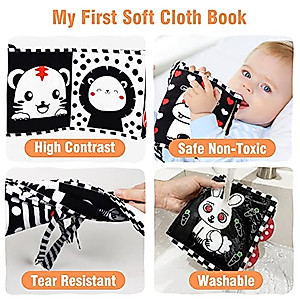 FUNNYB&G Black and White Baby Toys - High Contrast Baby Soft Book Baby Brain Development Crib Toys Carseat Toys Infant Tummy Time Mirror Toys for 0 3 6 9 12 Month Baby Birthday Gift Newborn Gift