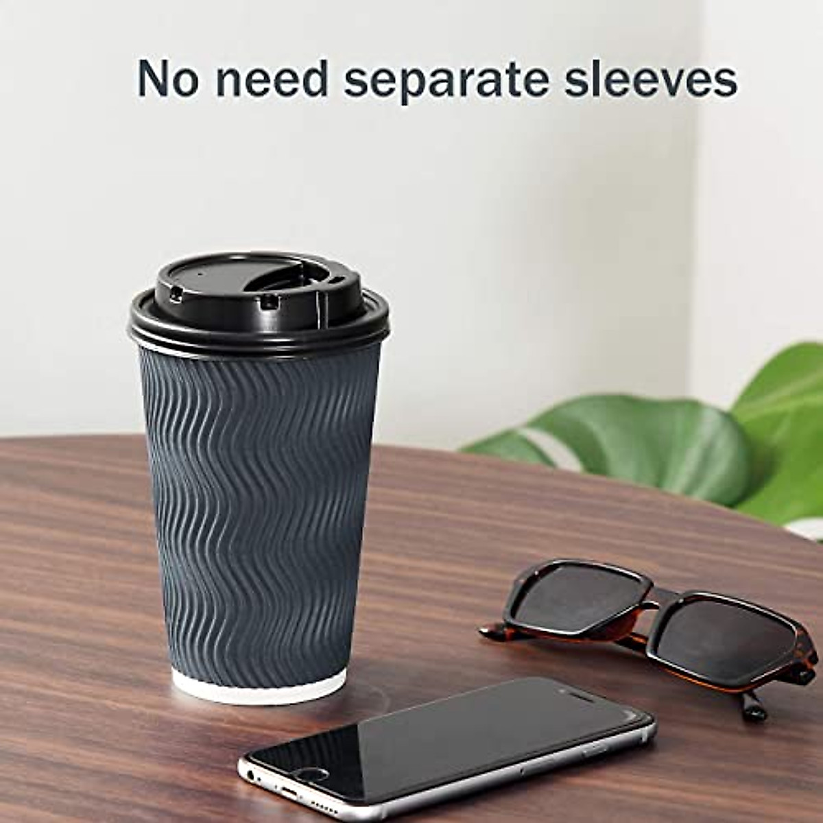 Disposable Coffee Cups with Lids and Straws - 16 oz (90 Set) Togo Hot Paper Coffee Cup with Lid To Go for Beverages Espresso Tea Insulated Reusable Cold Drinks Ripple Cups Protect Fingers From Heating