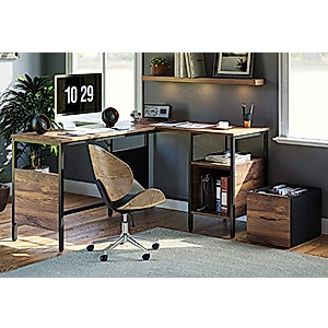 CubiCubi L Shaped Desk with Shelves, 59.1 Inch Corner Computer Desk, Home Office Gaming Writing Workstation with Large Non-Woven Drawer, Deep Brown