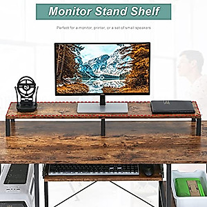Computer Desk with Storage Shelves and Keyboard Tray, Hutch Shelf Monitor Stand, 47 Inch Studying Writing Desk, Working Study Table for Home Office, Rustic Brown