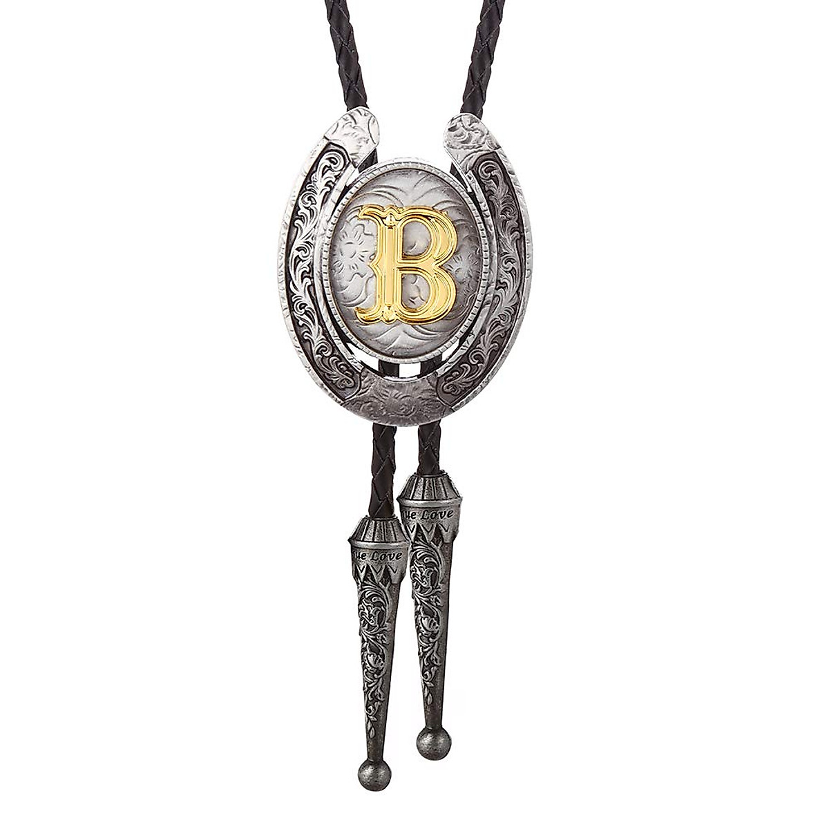 HUABOLA CALYN Vintage Bolo Tie for Men- Initial Letter ABCDMJR to Z Western Cowboy Bolo Tie for Women (B)