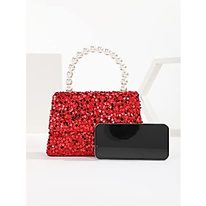 FIWOODELF Womens Crystal Evening Clutch Bag Rhinestone Sequin Evening Handbag Shoulder Bags Purse for Wedding Party Prom (Red 1)