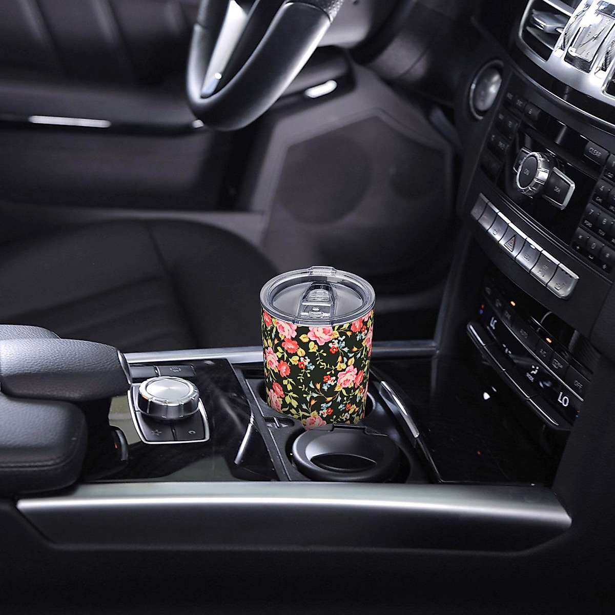 Yaxongx 20oz Tumbler Rose Flower Printing Double Wall Vacuum Insulated Coffee Mug with Lid and Metal Straw Brush Reusable Stainless Steel Water Bottle Travel Cup Gifts for Car Ice Drinks Hot Beverage