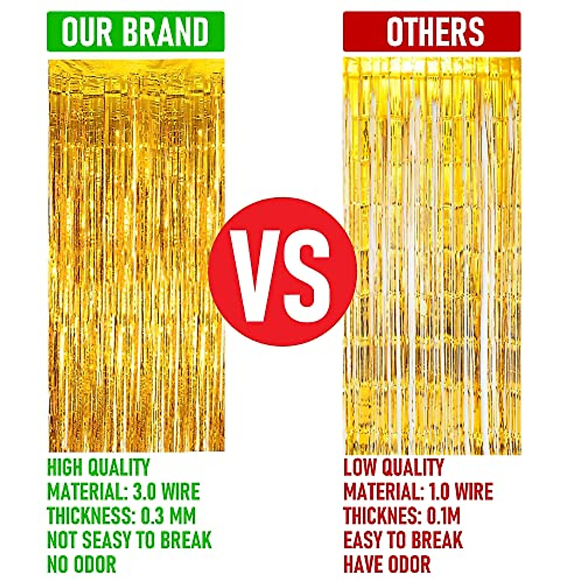 Dazzle Bright Backdrop Curtain, 3FT x 8FT Metallic Tinsel Foil Fringe Curtains Photo Booth Background for Baby Shower Party Birthday Wedding Engagement Bridal Shower (2, Gold)