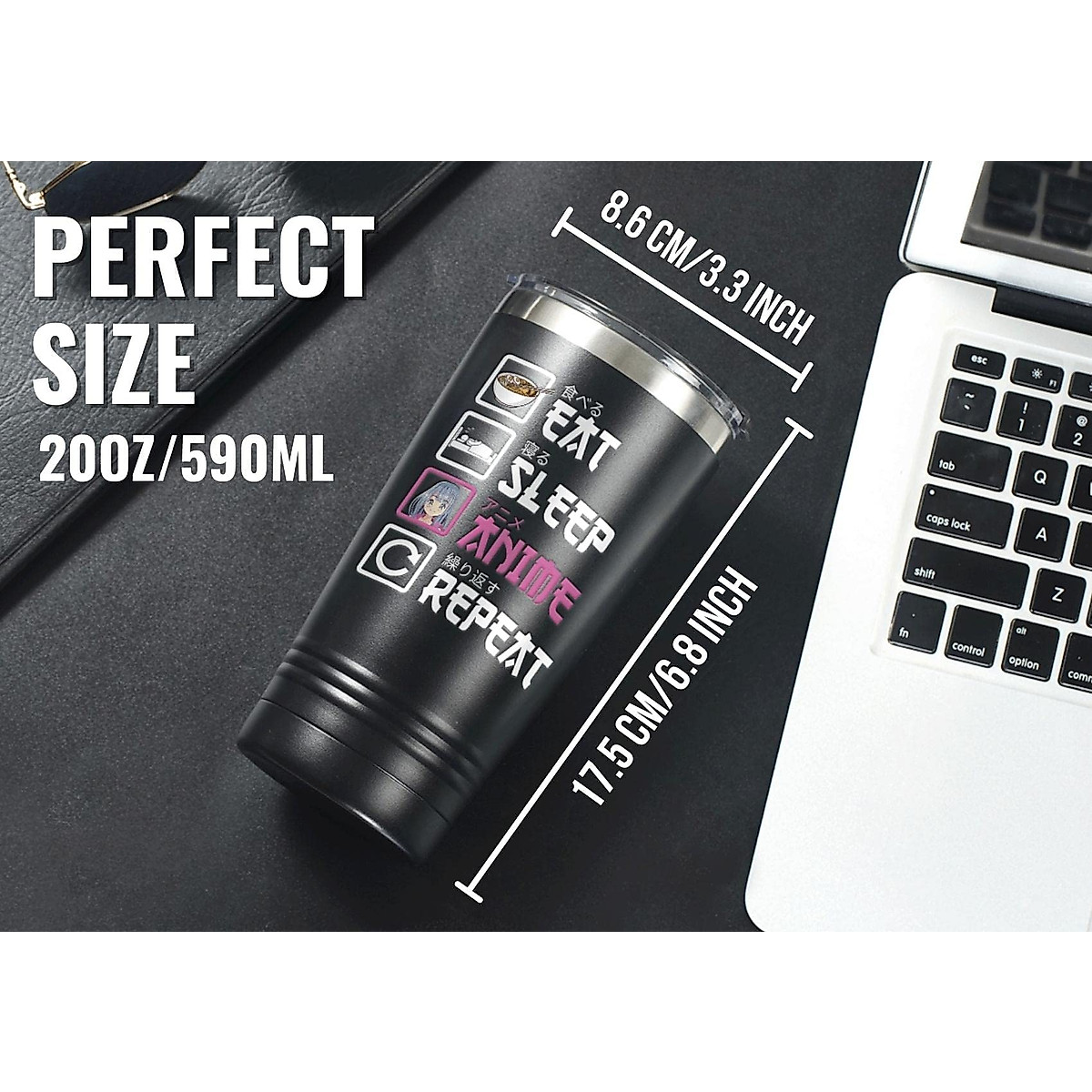 Onebttl Anime Gifts For Men, Women, Boys - 20oz/590ml Double Wall Vacuum Insulated Stainless Steel Tumblers Cups - Birthday Kawaii Gifts for Anime Lovers - With Japanese