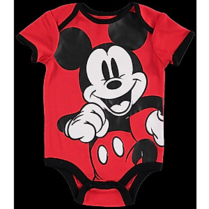Disney Mickey Mouse Newborn Baby Boys 4 Piece Outfit Set: Bodysuit Pants Bib Hat Red/Black 3-6 Months