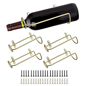 OFILLES 5 Pcs Gold Wine Rack Wall Mounted, Wine Bottle Holder for Wall, Metal Wall Wine Rack for Wine Theme Decor Beverages/Liquor Bottle Storage