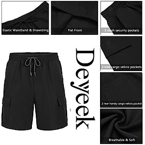 Wataxii Men's Elastic Waist Cargo Shorts Quick Dry Work Shorts Lightweight Hiking Shorts with Multi-Pocket