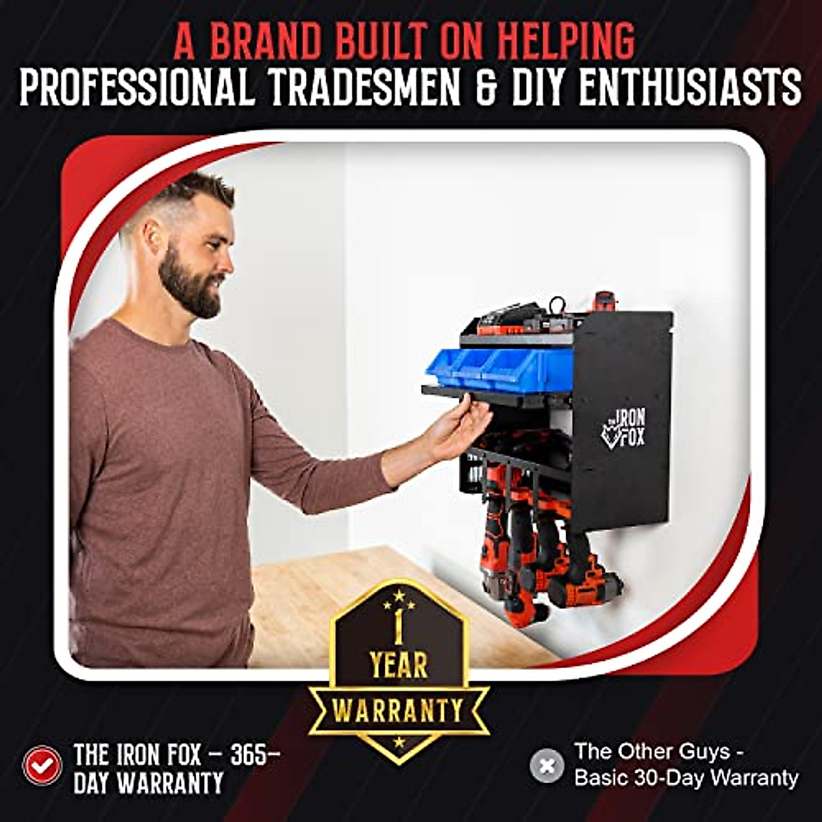 3-Tier Power Tool Organizer Wall Mount Design - Drill Holder Power Tool Storage Rack Holds Cordless Drills, Tools, Batteries, Chargers & More | Heavy Duty Drill Rack Made from Powder Coated Steel