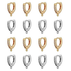 DICOSMETIC 16Pcs 2 Colors Zirconia Huggie Hoop Earring Round Open Loop Earring Hoop Earring with Loop Leverback Earring French Hook Brass Earring Hooks for Earring Jewelry Making