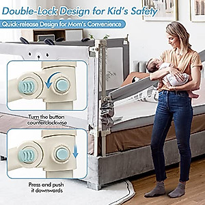 BABY JOY Bed Rail for Toddlers, 77’’ Extra Long, Height Adjustable & Folding Baby Bed Rail Guard w/Breathable Mesh & Double Safety Child Lock for Kids Twin Double Full Size Queen King Mattress (Gray)