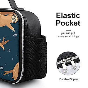 Sloth Play in Winter Printed Lunch Box Insulated Leakproof Cooler Tote Bag Reusable for Travel Work Picnic