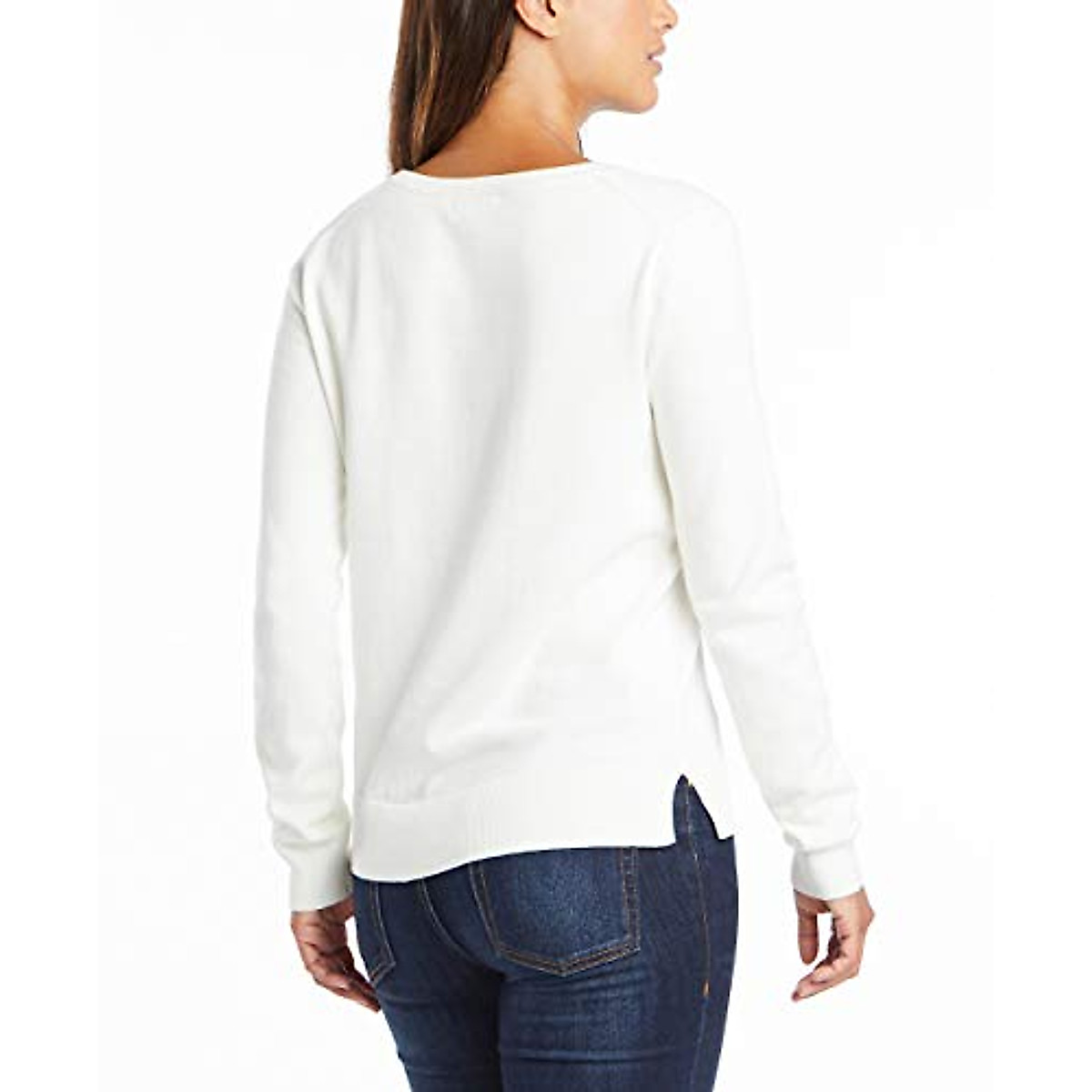 Nautica womens Effortless J-class Long Sleeve 100% Cotton V-neck Sweater, Marshmallow, Medium US