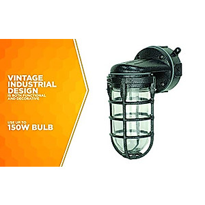 Woods L1707SVBLK Wall Mount Light in Hammered Black Finish Sturdy Die Cast Aluminum Cage; 100 Watt Incandescent; Industrial Design; Suitable for Indoor and Outdoor Use