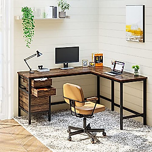 Tribesigns L Shaped Desk with File Drawer Cabinet, 59 Inch Corner Desk L Shaped Computer Desk with Drawers, PC Table Writing Desk for Home Office, Rustic Brown