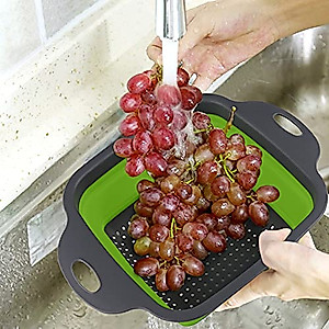 QiMH Collapsible Colanders Set of 3-1 PC 4 Quart Colander 1 PC 4 Quart Folding Basin and 1 PC 6 Quart(1.5 gal) Over the Sink Extendable Colander, Space-save Silicone Kitchen Foldable Food Strainer