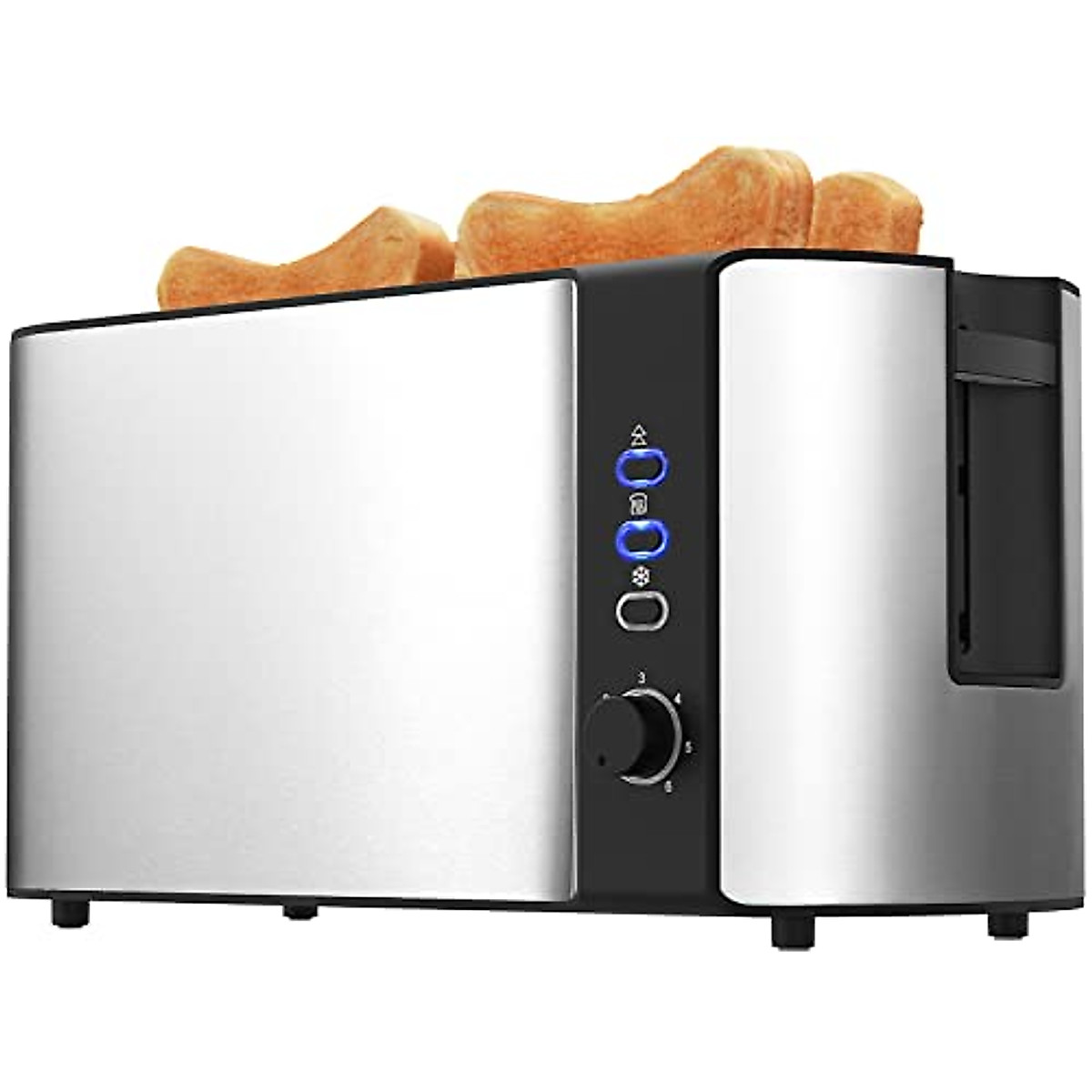 Toaster 4 Slice, 10'' Long Slot Toaster 2 Slice, Extra-Wide Stainless Steel Toasters, 4 Slice Toaster, Warming Rack & 6 Shade Settings, Defrost/Reheat/Cancel, Toaster for Croissants Bread(Silver)