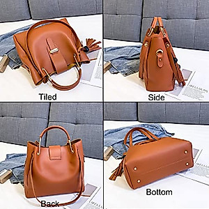 Poopy 3-pc Purses and Handbags for Women Fashion Ladies PU Leather Top Handle Satchel Shoulder Tote Bags (black)