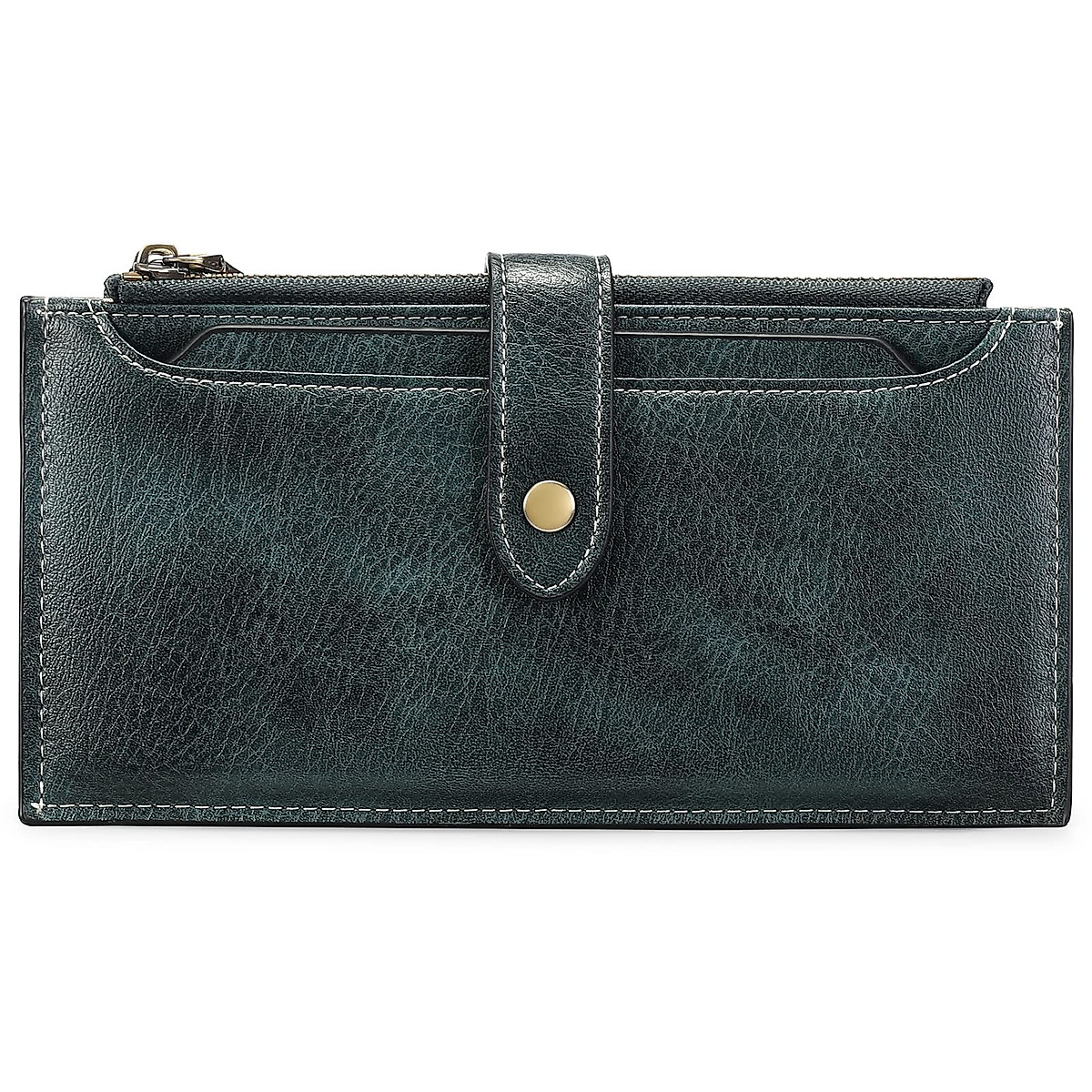 GOIACII Womens Walllet RFID Blocking Leather Bifold Credit Card Holder with 2 Zipper Pockets Blue Black