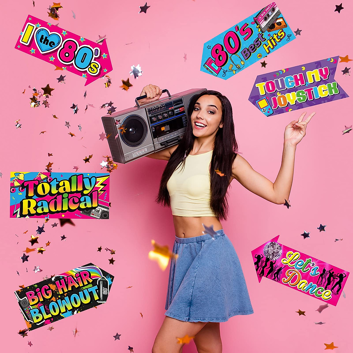 20 Pieces 80's Party Sign Back to 80s Theme Photo Booth Props Retro Party Decorations Birthday Party Favors Cute Cassette Tape 10 Styles 80s Cutouts for 1980s Neon Throwback Adults Birthday Supplies