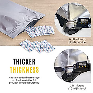 10 Mil Thick 25 pcs Mylar Bags 1 Gallon with Oxygen Absorbers 500CC, Resealable, Food Grade, Leak Proof, Air-Tight