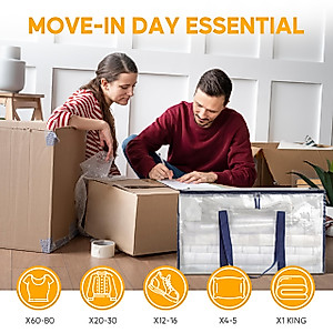 HealSmart 4 Pack Large Moving Bags with Zippers & Handles, Moving Supplies with lids, Heavy Duty Totes for Space Saving, Fold Flat, Moving and Storing, Clear